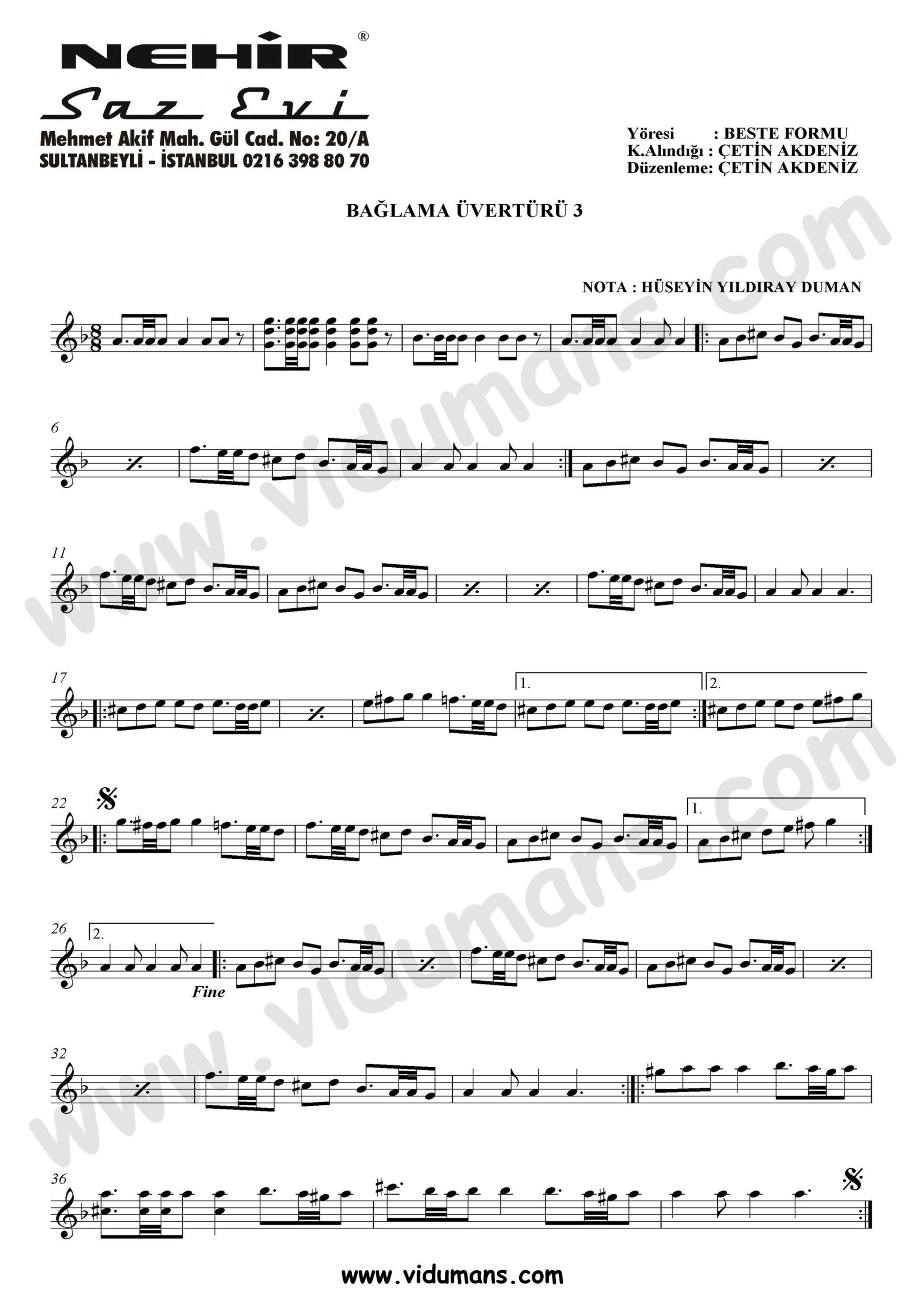 Bağlama Üvertürü 3 – Bağlama-Saz Türkü Notaları – Hüseyin Yıldıray ...