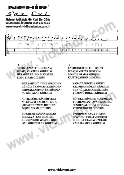 Giderim – Ahmet Kaya-Gitar Tab-Solo Notaları – Hüseyin Yıldıray Duman ...